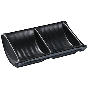 Yanco BP-4031 Black Pearl-2 Double Sauce Dish, 4.75" Length, 3" Width, Melamine, Black Color with Matting Finish, Pack of 72