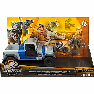Mattel Jurassic World Search 'n Smash Truck Set with Atrociraptor Dinosaur & Human Action Figure, Vehicle with Destruct Features