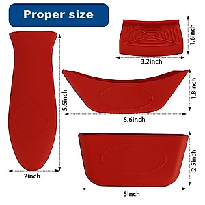 PAPABA 8Pcs/Set Silicone Hot Handle Cover Pot Holders Heat-Resistant Grip Handle Sleeves Lid Covers with Scraper for Frying Pans Cookware Red