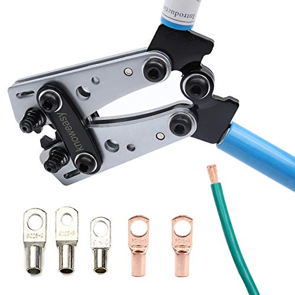 Knoweasy Battery Cable Lug Crimping Tool - Wire Crimper Tool for Heavy Duty Wire Lugs, Battery Terminals, and Copper Lugs - AWG 10, 8, 6, 4, 2, 1/0 Battery Cable Lug Crimper