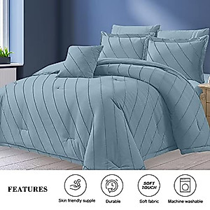 Wellco 2 Piece Twin Comforter Bedding Set- All Season Bedding Comforter Set, Ultra Soft Polyester Waves Bedding Comforters- Blue Diagonal Stripes