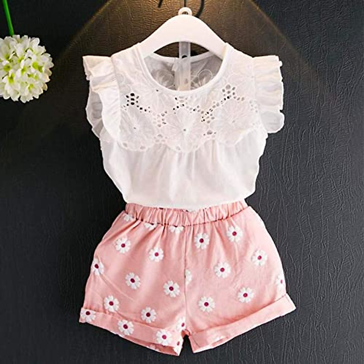 Happy Town Toddler Kids Baby Girls Outfits Clothes T-Shirt Blouse Tops and Floral Shorts Pants Suit 2PCS Set (2T, Pink)