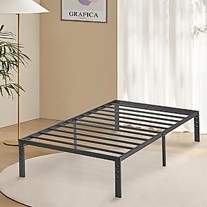fusehome Bed Frame Twin Size,14 Inch Metal Platform Bed Frame, Storage Space Under Bed, Mattress Foundation with Heavy Duty Steel Slat Support, No Box Spring Needed Easy Assembly, Black