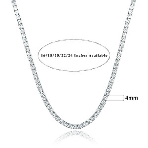 Gemsme 4.0mm CZ Tennis Necklace, 18K White Gold Plated 4.0mm Round Cubic Zirconia Classic Tennis Necklace 16 Inch