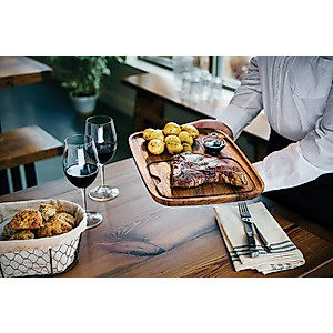 Ironwood Gourmet Fort Worth Steak Plate with Juice Channel, Acacia Wood 13 x 11 x 0.75 -inches