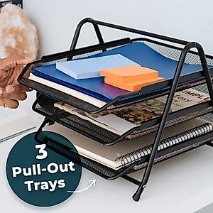 Greenco Letter Tray Desk Organizer, 3-Tier Mesh Paper Tray, Document, Letter, Office Paper Organizer, Black