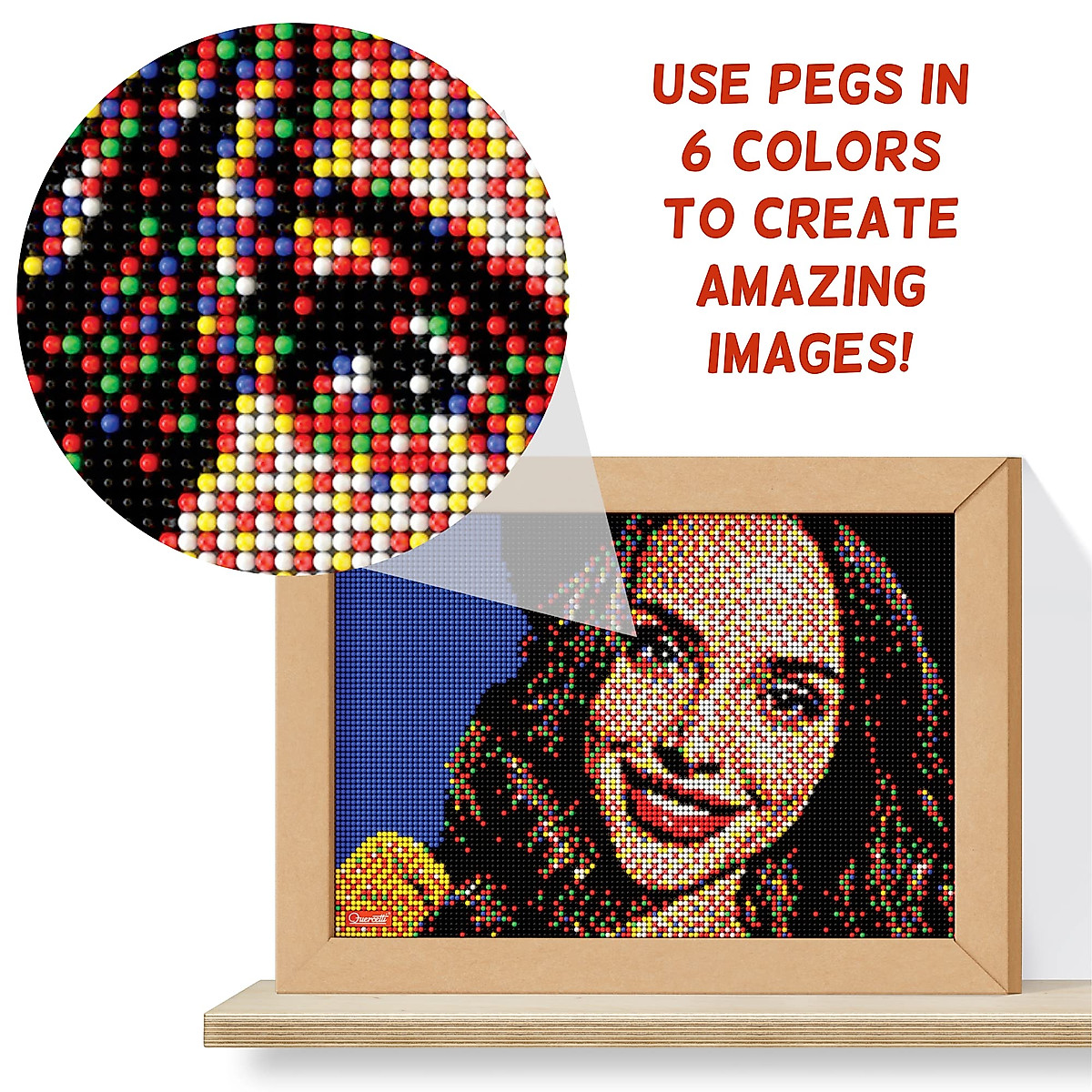 Quercetti Pixel Art 8 Take a Selfie Mosaic Kit - Turn Any Photo into Mosaic Art with 9600 Pegs in 6 Colors and 8 Pegboards, with Frame for Hanging and Display, Ages 9 Years and Up