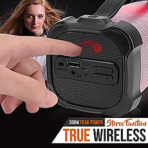 Pyle Wireless Portable Bluetooth Boombox Speaker - 300 Watt Rechargeable Boom Box Speaker Portable Music Barrel Loud Stereo System with AUX Input, MP3/USB Port, Fm Radio, 2.5" Tweeter - Pyle PBMSPRG4