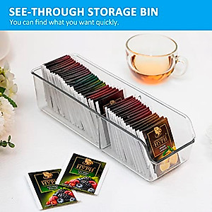 FUCDTEFC Tea Bag Organizer, Tea Bag Holder Box Storage Bin, Clear Tea Packet Plastic Drawer, Sugar Packet, Coffee, Condiment, Tea Spice Bag Holder for Kitchen Cabinet, Countertop, Fridge