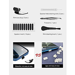 Gavemi iPhone Dust Plug Speaker Cover Kit for Phone Charging Port Protective Cover, Compatible with iPhone (Black)