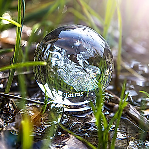 HDCRYSTALGIFTS 3D Laser Constellation Crystal Ball Crystal Paperweight Full Sphere Glass Fengshui with Sliver-Plated Flowering Stand(Taurus)