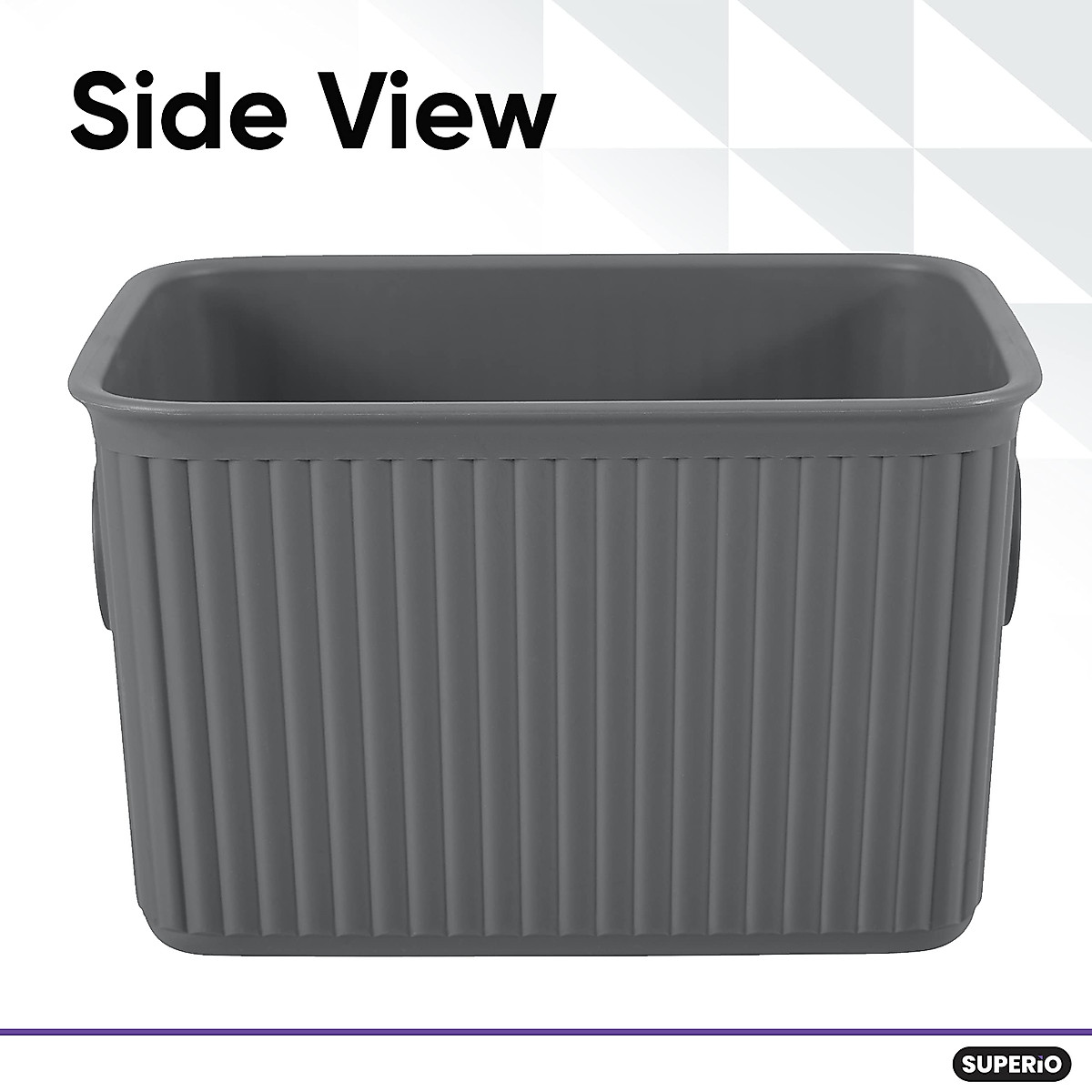 Superio Ribbed Collection - Decorative Plastic Open Home Storage Bins Organizer Baskets, Small Grey (2 Pack) Container Boxes for Organizing Closet Shelves Drawer Shelf 1.5 Liter
