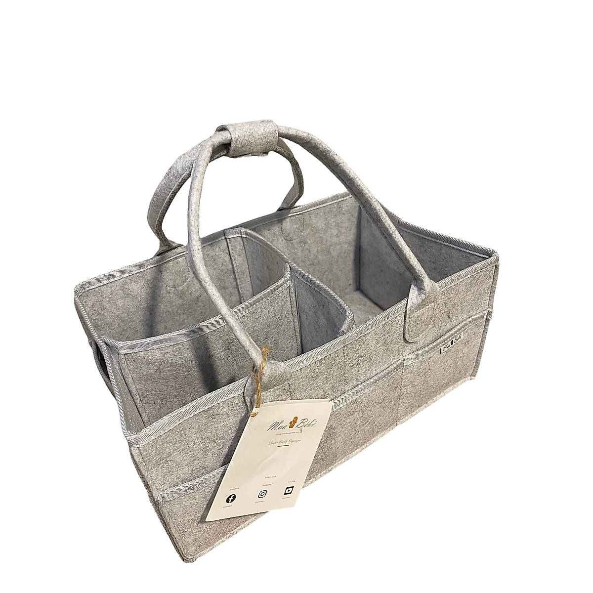 Maa and Bebe Diaper Caddy Organizer – portable storage basket – diaper holder made with handles – easy to carry (Grey)