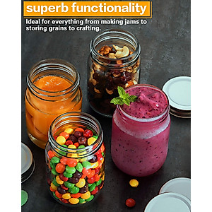 16 oz Mason Jars With Lids Regular Mouth 15 Pack-16 oz Glass Jars with Lids,Bulk Pint Clear Glass Jars For Meal Prep, Food Storage With 20 Labels (Silver Lids)