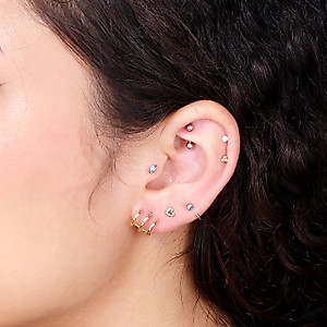 3 Ball Trinity Stud Earring for Women and Men in 14k Solid Yellow Gold, Hypoallergenic, Comfy Flat Backed Earring For Sensitive Ears, New Piercings (Single Piece)