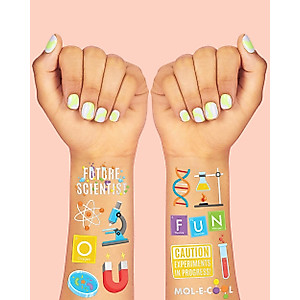 xo, Fetti Science Party Temporary Tattoos - 62 Silver Foil Styles | Future Mad Scientist Birthday Party Supplies, Educational Science Favors, Scientific Arts and Crafts