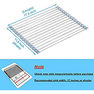 Seropy Roll Up Dish Drying Rack, Over The Sink Dish Drying Rack Kitchen Rolling Dish Drainer, Foldable Sink Rack Mat Stainless Steel Wire Dish Drying Rack for Kitchen Sink Counter (17.5''x11.8'')