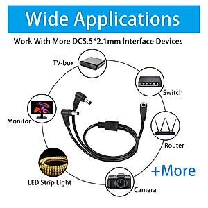 PNGKNYOCN Right Angle DC Power Splitter Cable 1 Female to 2 Male 5.5mm x 2.1mm Y Splitter Adapter Wire for CCTV Cameras DVR, LED Light Strip
