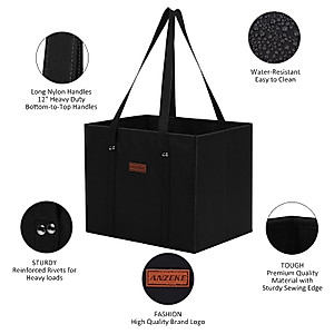 ANZEKE 4 Pack Reusable Grocery Bags Shopping Bag with Reinforced Bottom and Handles,Collapsible, Durable and Eco Friendly for Shopping,Groceries, Storage, Picnic, Beach, Pool, Laundry (Black)