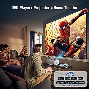 TMY Bluetooth Projector with DVD Player Built in, 1080P Outdoor Projector, Mini Portable DVD Projector Compatible with Smartphone/PC/TV Stick/HDMI/AV/USB/TF, indoor & outdoor use