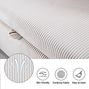 EBELLO 3 in 1 Convertible Sleeper Sofa Bed, Soft Corduroy L-Shaped Couches for Living Room, Small Pull Out Sectional Futon Sofa Bed with Storage Chaise and 2 Pillows, for Small Space Apartment, Beige