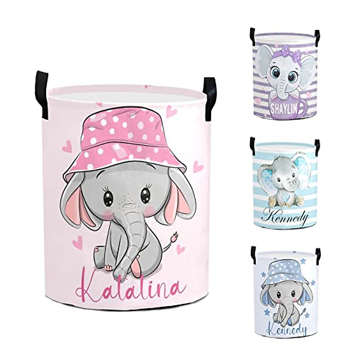 Personalized Baby Laundry Basket for Boys Girls Custom Laundry Hamper with Handle Collapsible Organizer Storage Bathroom Living Room Bedroom Decor (Baby elephant)