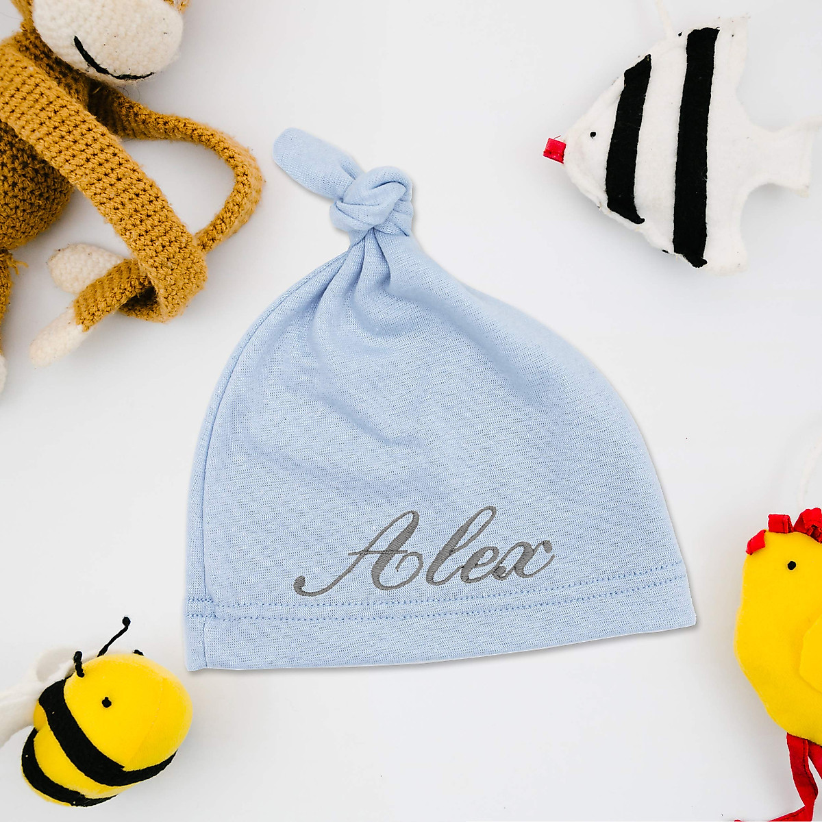 My Personal Memories Custom Embroidered Baby Boy Girl Beanie Hat, Personalized Keepsake for Newborn, Customized Infant Gift for Baby Showers, New Parents (Blue)