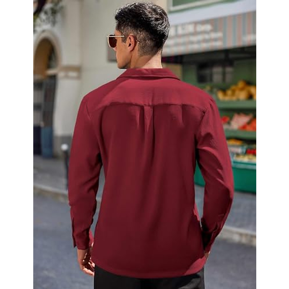 COOFANDY Casual Dress Shirts Men Untucked Button Down Shirts Beach Shirts Christmas Shirt Wine Red Large