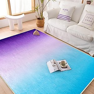 Alarmore Washable Rugs 5x7, Modern Rug Soft Purple and Blue Ombre Area Rug for Living Room, Low Pile Contemporary Colorful Rug, Non-Slip Floor Carpet for Bedroom, Kids Girls Room, Classroom