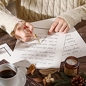 VANGOAL Oblique Calligraphy Pen and Glass Pen Ink set, Includes Crystal Oblique Dip Pen,Wooden Glass Pen,5 Different Nibs and Bottle of Ink, Gorgeous Art & Business Gift (Orange+Pink)