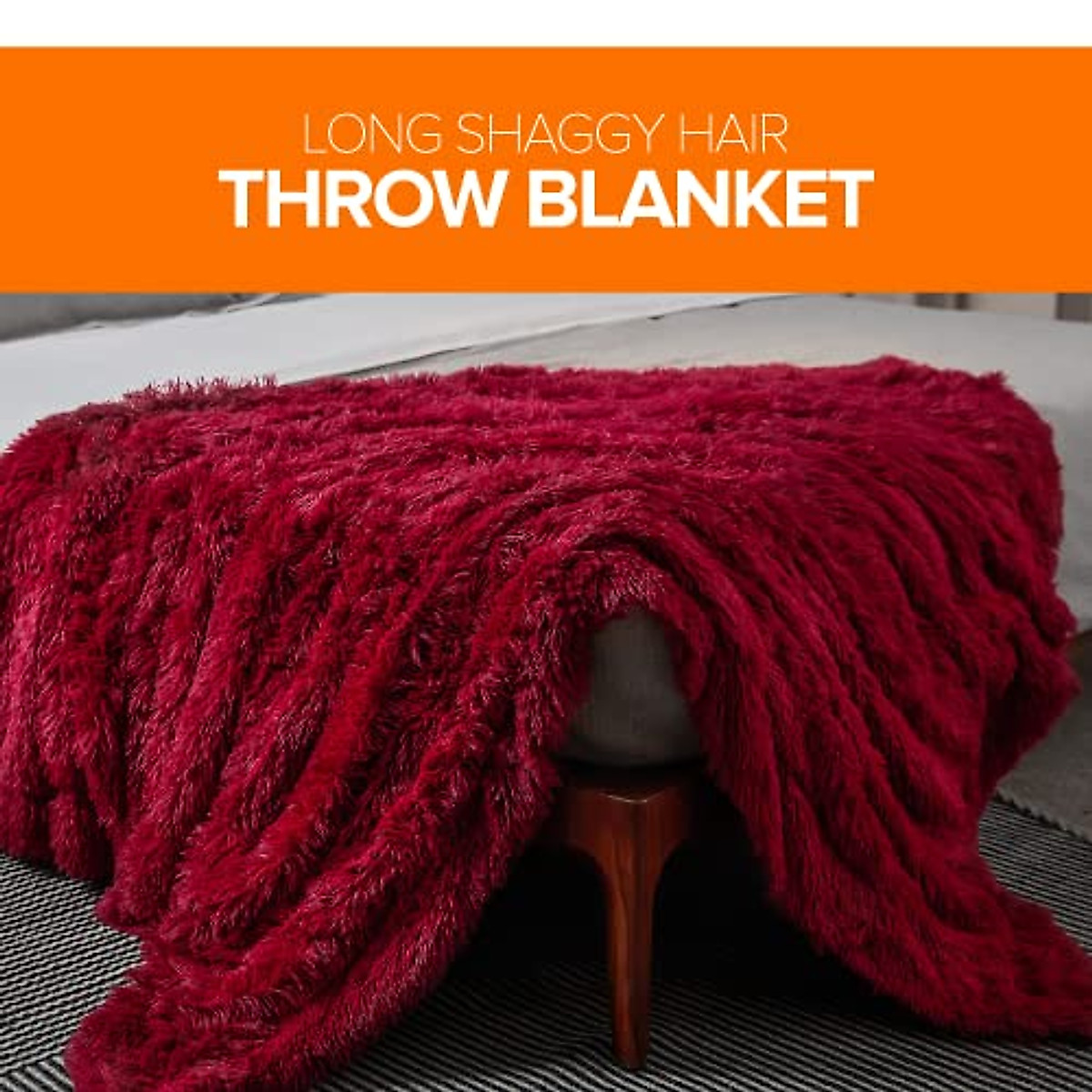 Cheer Collection Long Shaggy Hair Throw Blanket - Ultra Soft and Fuzzy - 50" x 60" inches, Maroon