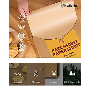 Katbite 200Pcs 12x16 In Unbleached Parchment Paper for Baking, Precut Parchment Paper Sheets, Heavy Duty Flat Baking Paper, Half Sheet Baking Sheets for Baking Cookies, Cooking, Air Fryer, Oven