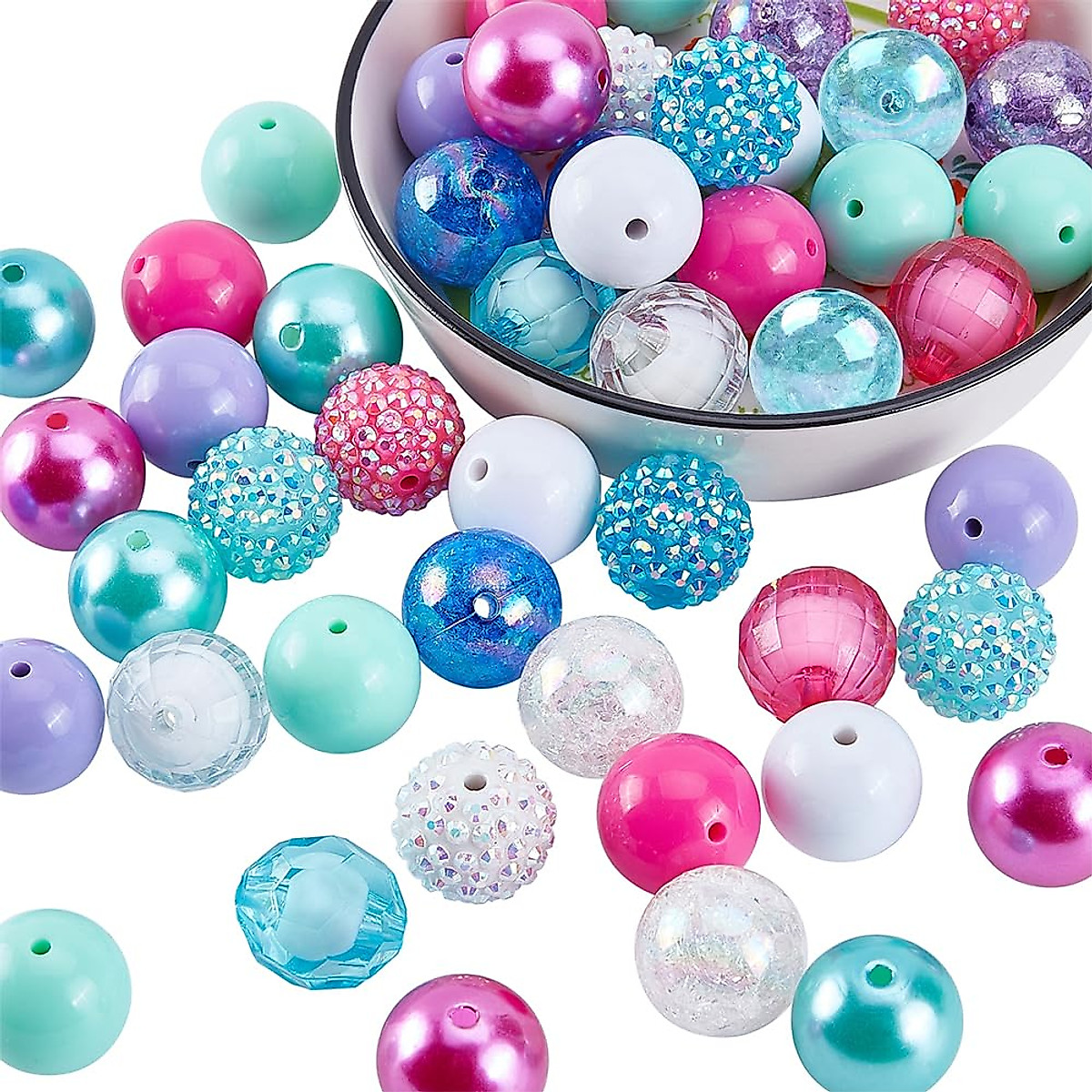 PH PandaHall 50pcs Chunk Beads, 20mm Bubblegum Beads Colorful Large Rhinestone Pearl Beads Loose Beads Round Spacer Beads for Jewelry Bracelet Necklace Pen Bag Chain Making Crafts Supplies
