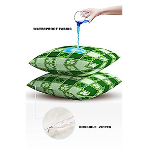 Outdoor Pillows 18x18 Waterproof Outdoor Pillow Covers, St. Patrick's Day Shamrock Plaid Polyester Throw Pillow Covers Garden Cushion Decorative Case for Patio Couch Decoration Set of 2, Buffalo Check