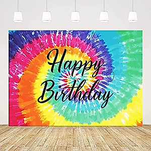 ABLIN 8x6ft Tie Dye Birthday Party Backdrop Colorful Paint Peace Love Rainbow Photo Background Happy Bady Party Decorations Hippie Groovy Decor Cake Table Banner Props Supplies