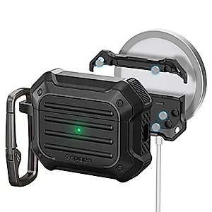 Spigen Tough Armor (Mag Fit) Designed for AirPods Pro 2nd Generation Case (USB-C/Lightening Cable) MagSafe Compatible Cover with Keychain (Magnets Embedded) - Black