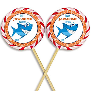 You’re Jawsome Smiling Shark Valentine Party Favor Sticker Labels, 40 2" Party Circle Stickers by AmandaCreation, Great for Classroom Valentines, Envelope Seals, Gifts & Treats