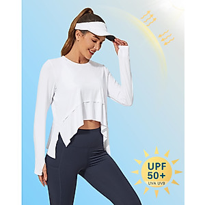 G4Free Women's Long Sleeve Workout Shirts UPF 50+ Sun Protection Crop Tops Lightweight Quick Dry Rash Guard Shirt (White,L)