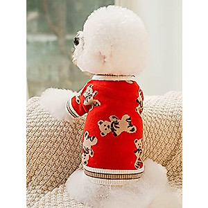 QWINEE Cartoon Bear Pattern Dog Sweater Dog Warm Coat Dog Clothes for Puppy Kitten Cat Small Medium Dogs Multicolor M