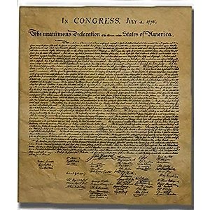 The Declaration of Independence, True to it's Original Size and Layout - Reprint Printed on Antiqued Parchment. 23 x 29
