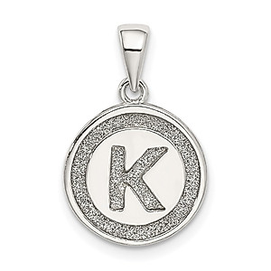Auriga Fine Jewelry Sterling Silver Glitter Enamel Letter K Initial Circle Pendant Gift for Women