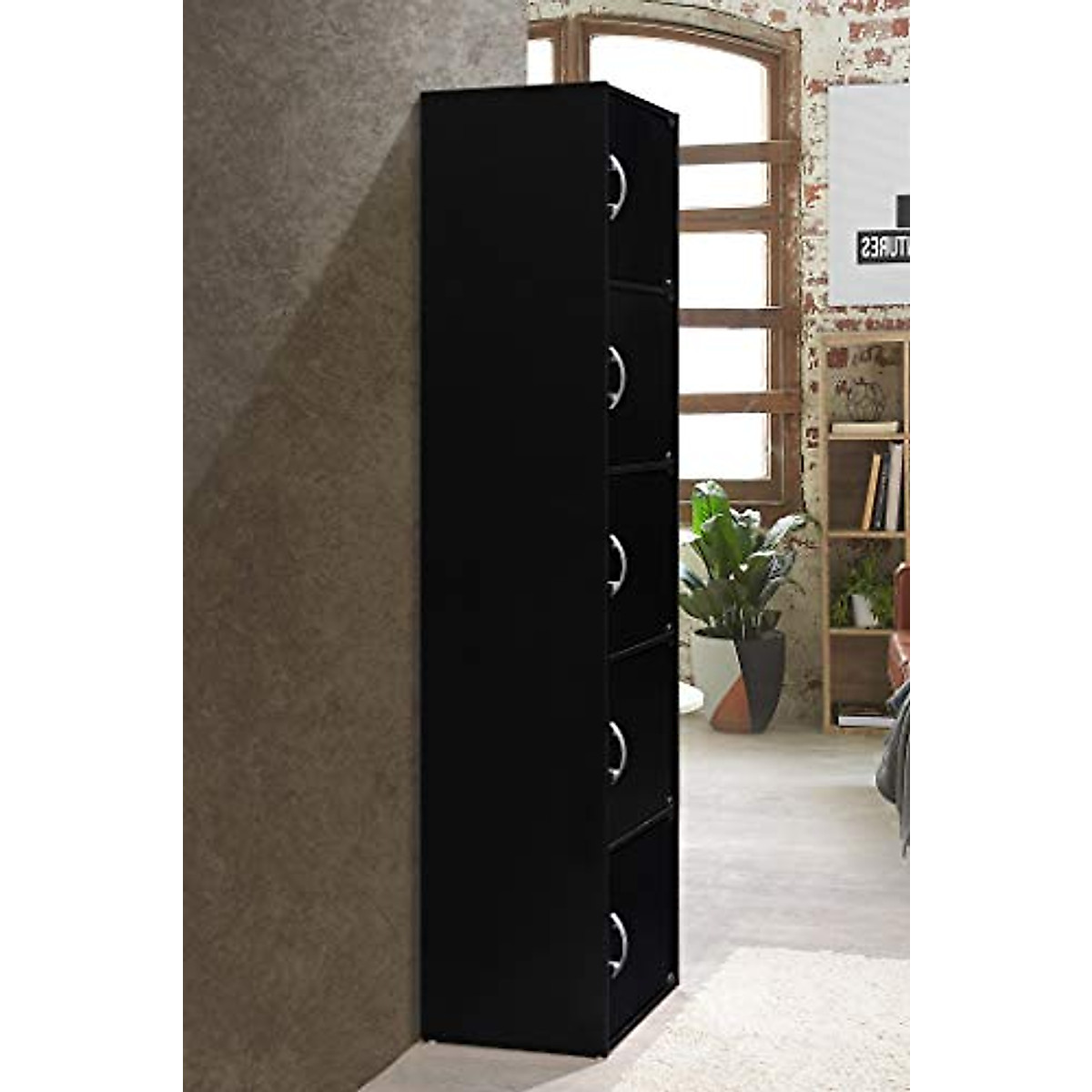 HODEDAH 5 Door Bookcase Cabinet, 5-Shelf, Black