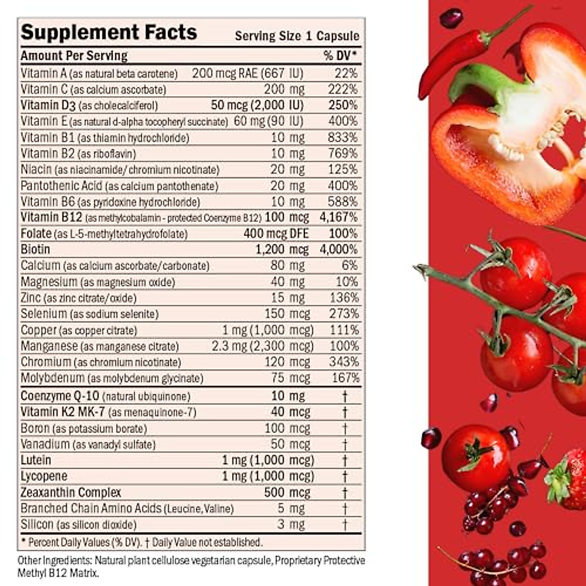 ANDREW LESSMAN Essential-1 Multivitamin 2000 IU Vitamin D3 180 Small Capsules – 100 mcg Methyl B12. CoQ10 Lutein Lycopene Zeaxanthin. High Potency. No Additives. Gentle Ultra-Mild. One Daily Capsule
