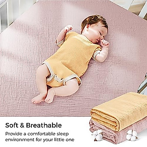 Synpos Muslin Crib Sheets for Boys Girl, Cotton 100% Crib Mattress Sheets,Fitted Baby Toddler Bed Crib Sheets 28" x 52", Neutral Sheets with Boho Style, Soft and Breathable Comfort (Pink)