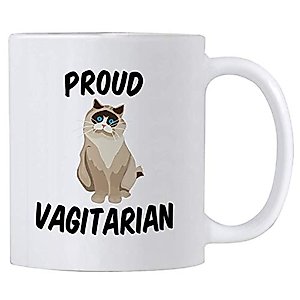 Funny LGBT Mugs. Proud Vagitarian 11 ounce Lesbian Coffee Mug. Cup Idea for Gay Girlfriend or Friend on Her Birthday or Anniversary. (White)
