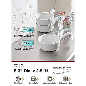 LE TAUCI French Onion Soup Bowls With Handles, 15 Ounce for Soup, chili, beef stew, Set of 4, White
