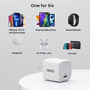 INVZI USB C Charger 20w - PD Fast Charging USB C Wall Charger Block – Mini Power Adapter for iPhone 13 Pro Max/13 Pro/13 Mini/SE/iPhone 12 Pro Max/11, Pixel 5/4 4XL/3 3XL, Galaxy, iPad/iPad Mini/Pro