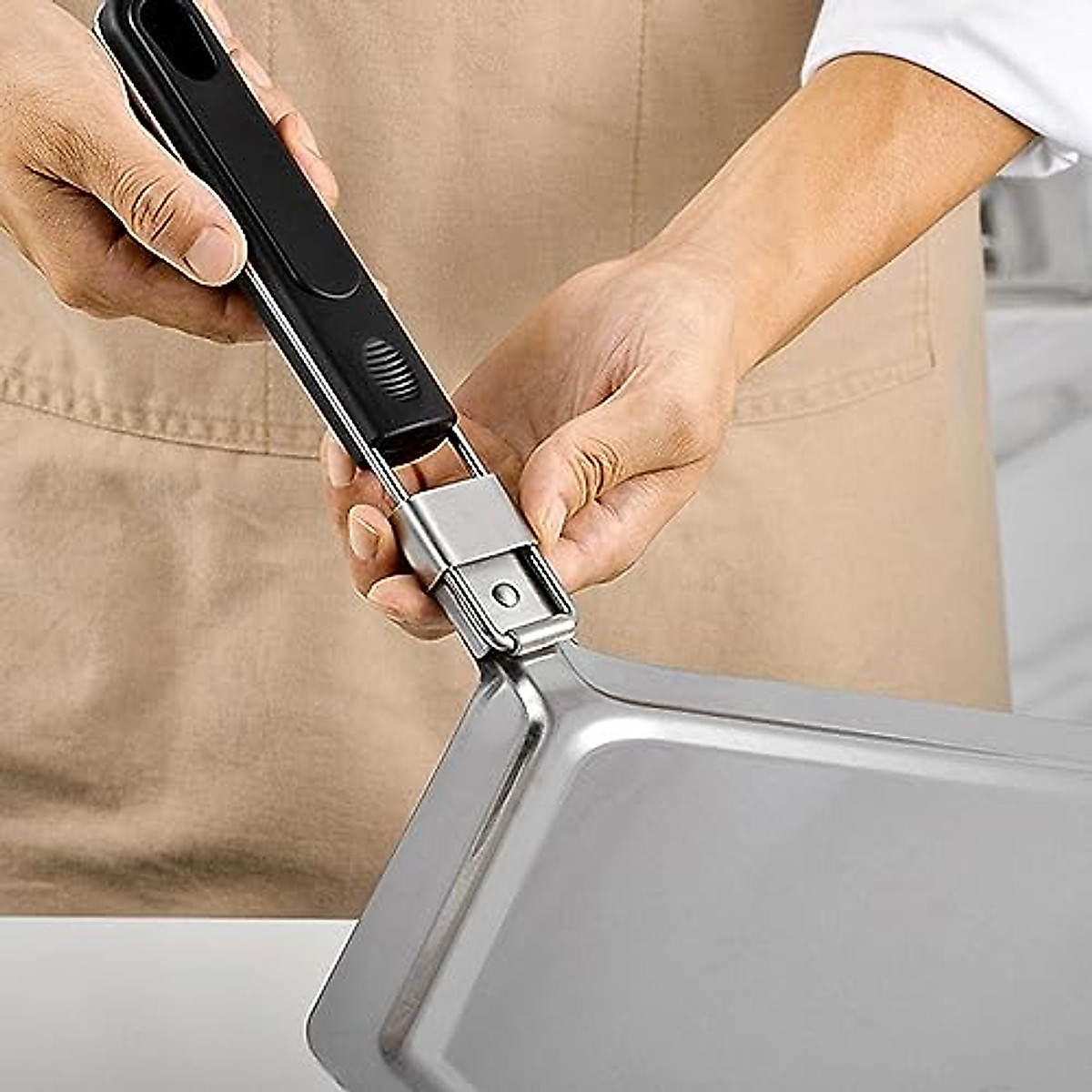 Pizza Peel Foldable Oven Paddle - 13 Inch Width & 15 Inch Length Plastic Handle with Easy Grip Stainless Steel Metal Spatula for Baking Dough Flat Bread and Cake