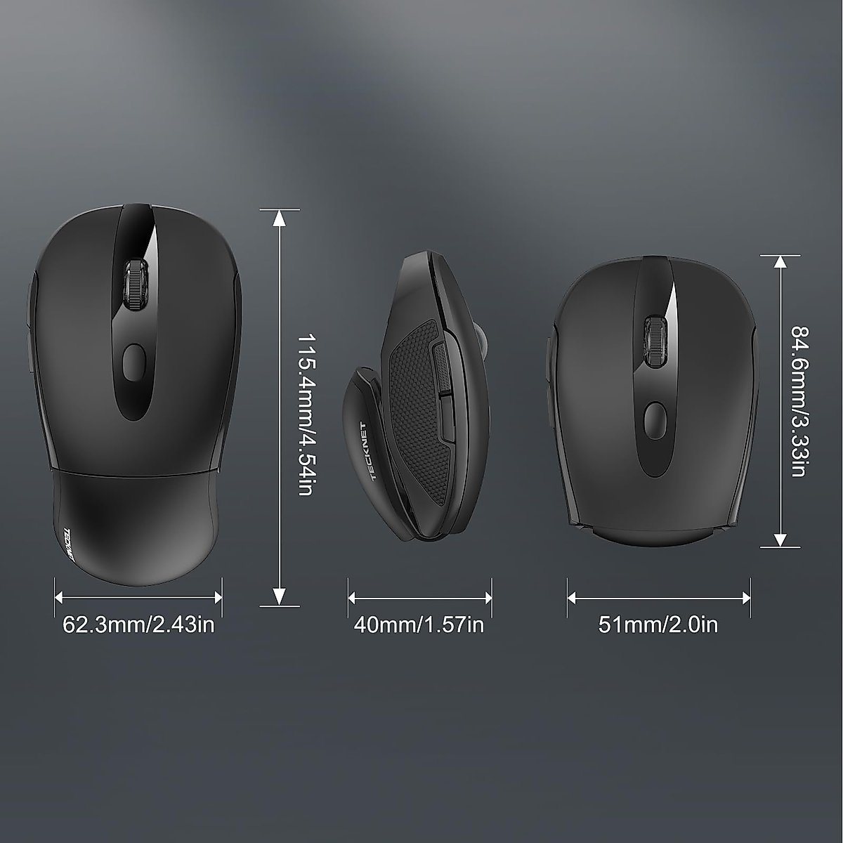 TECKNET Folding Wireless Mouse, 2.4G Travel Mouse with USB Receiver, Wireless Mouse for Laptop, Notebook, PC, Computer, Portable Mouse 3 Adjustable DPI 2000/1500/1000, 24 Months Battery Life