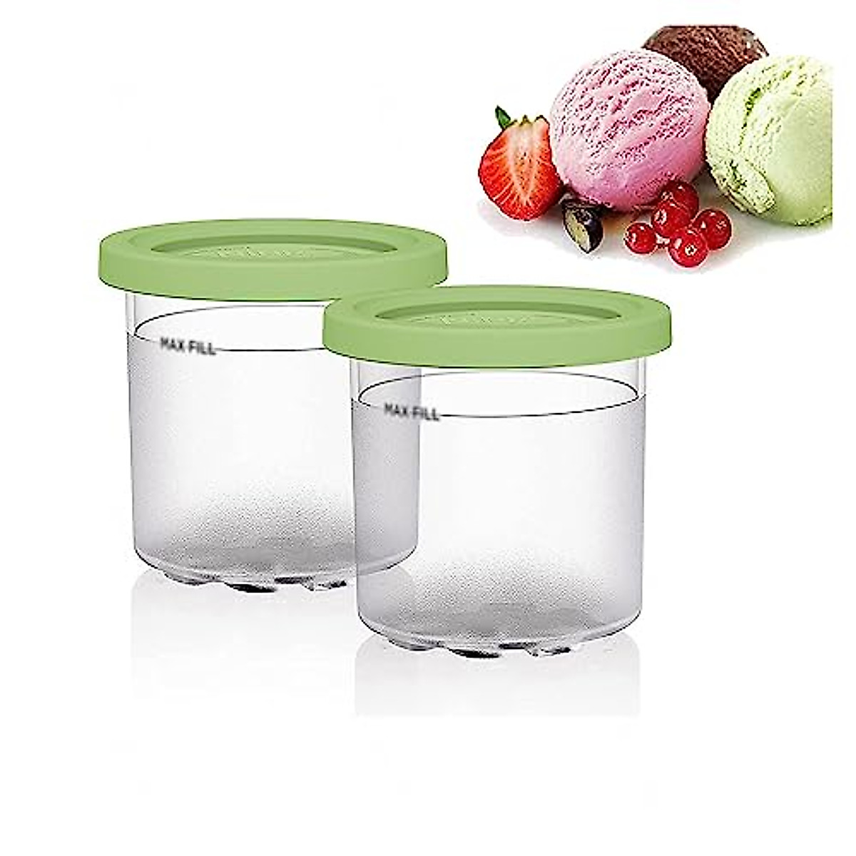 EVANEM 2/4/6PCS Creami Pints, for Ninja Creami Pint,16 OZ Ice Cream Pints with Lids Airtight,Reusable Compatible with NC299AMZ,NC300s Series Ice Cream Makers,Green-2PCS